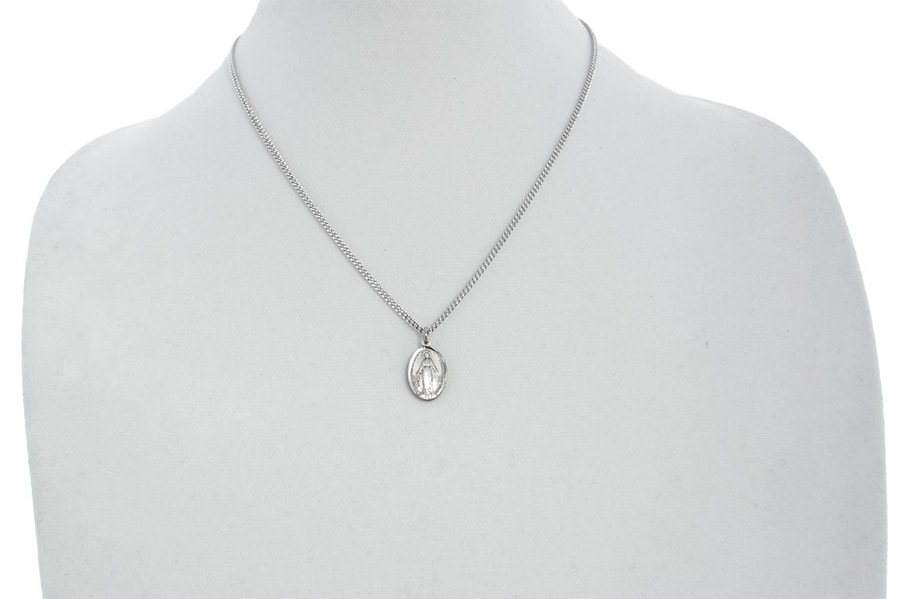 Heartland Store Women's Sterling Silver Small Oval Miraculous Pendant Oval Matte Finish + 18 Inch Rhodium Plated Chain