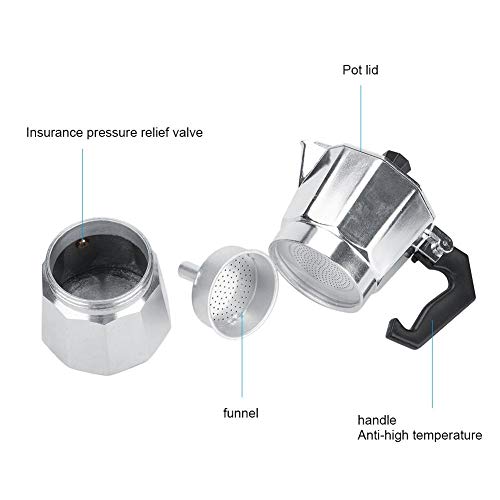 Mocha Pot, Aluminum Classic Espresso Coffee Maker Stove Moka Pot Home Office Use 100ML 2-Cups
