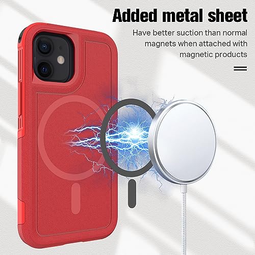 WOGROO Magnetic iPhone 12 Mini Case, iPhone 13 Mini Case, Compatible with MagSafe Wireless Charging, Shockproof, Strong and Durable Phone Protective Case, Red