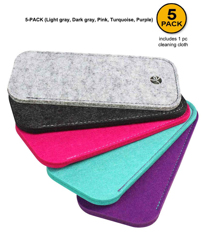 JAVOedge [5 PACK], Soft Felt Slip In Pouch Case for Sunglasses, Reading Glasses Multi Colors, MicroFiber Cloth