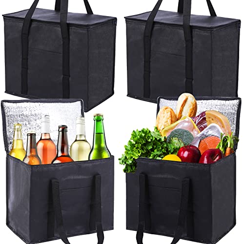 WOILIFE 4 Pack Insulated Grocery Bag, Reusable Shopping Bags for Groceries Heavy Duty, X-Large Insulated Cooler Bag for Food Delivery Collapsible with Strong Handle& Zipper