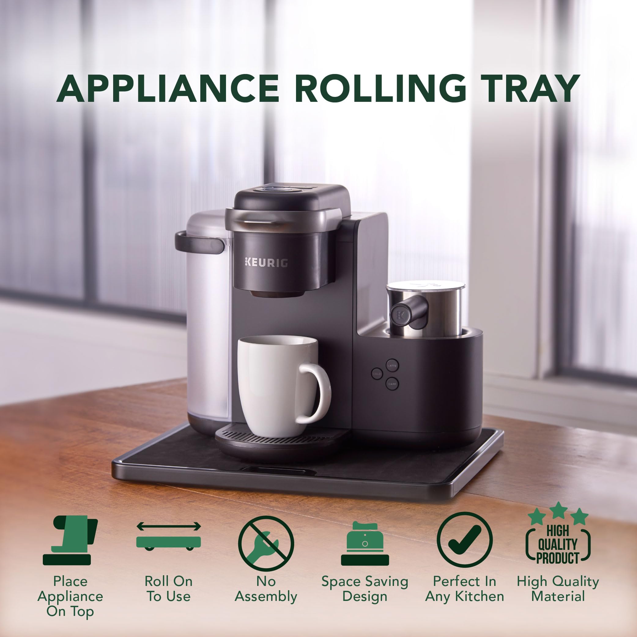 Nifty Large Appliance Rolling Tray, Black β Kitchen Caddy Sliding Tray, Integrated Rolling System, Non-Slip Pad Top, Sliding Tray for Coffee Maker, Stand Mixer, Blender, Toaster
