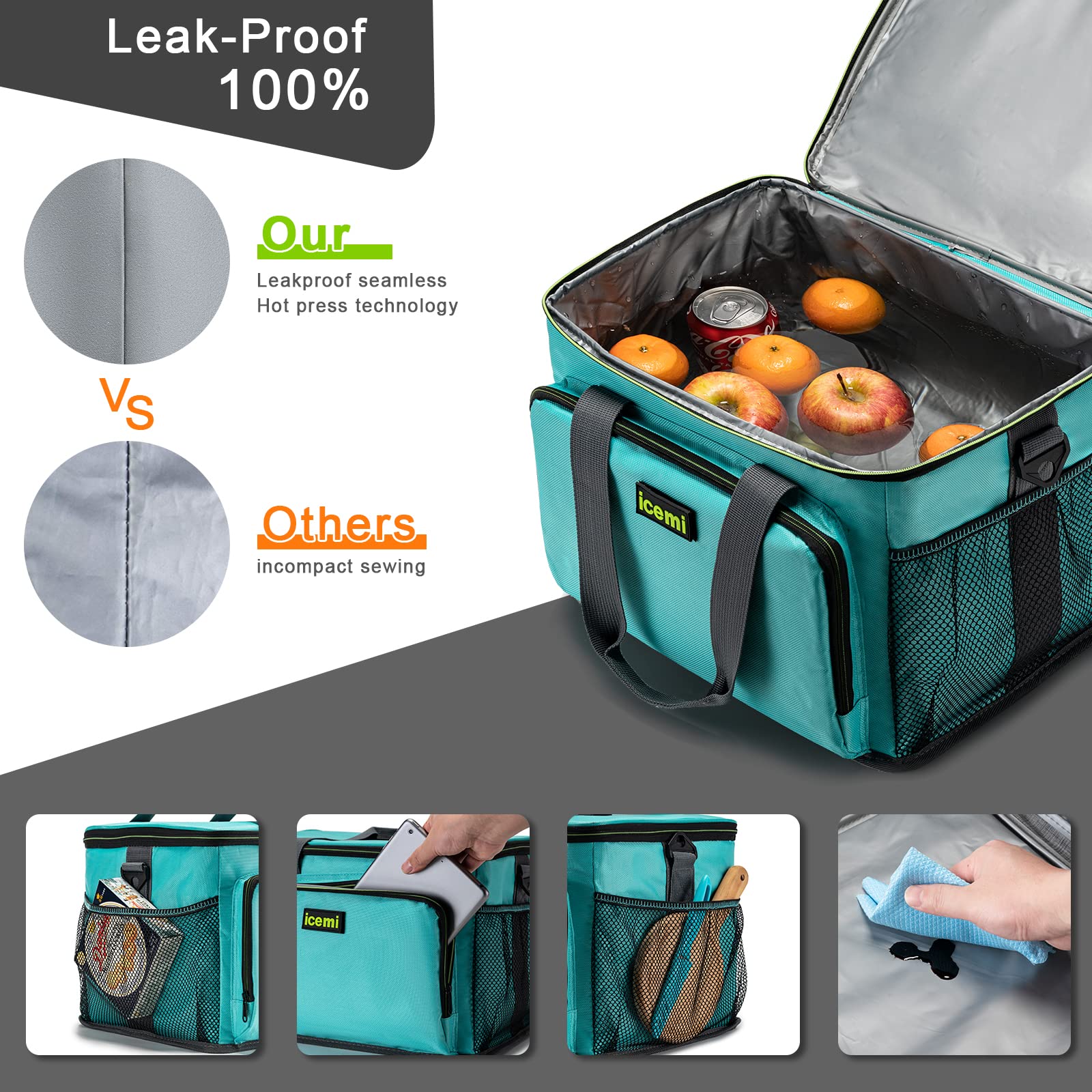 iceMi Large Insulated Lunch Bag, Green, Unisex, 17L