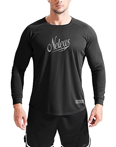 NELEUS Men's 3 Pack Running Shirt Long Sleeve Workout Shirts,5135 Black/Black/Black,S