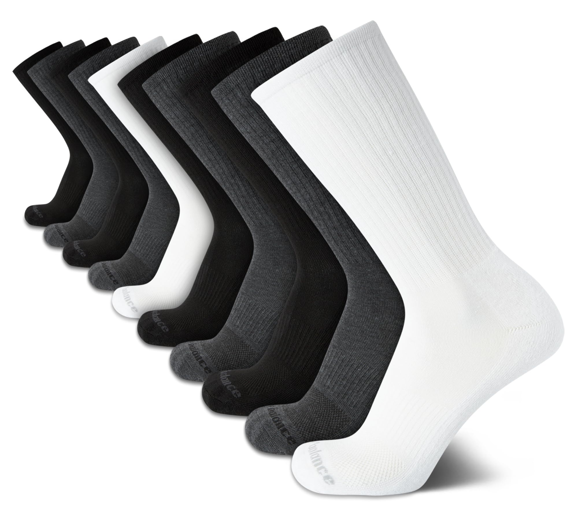 New Balance Men's Athletic Arch Compression Cushion Comfort Crew Socks (10 Pack), Size 6-12.5, White/Grey/Black