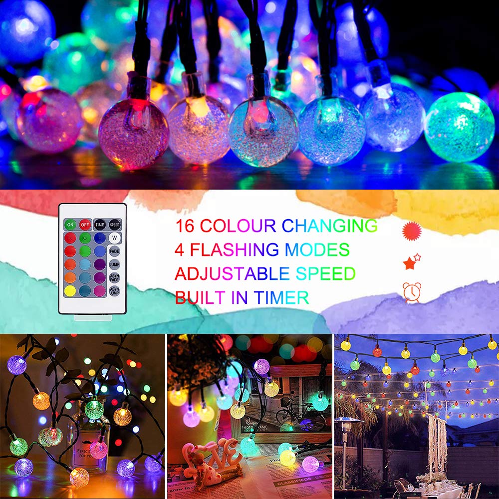 Metaku RGB Globe String Lights Fairy Lights Battery Operated 26ft 60LED String Lights with Remote 16 Colour Changing Garden Lights Waterproof Indoor Outdoor Decorative Lights for Garden Patio Home