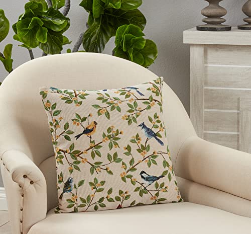 SARO LIFESTYLE Jacquard Bird Throw Pillow with Poly Filling, Multi, 18"