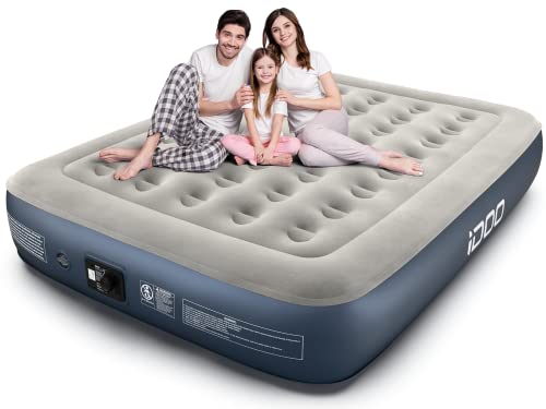 iDOO Queen Size Air Mattress, Inflatable Airbed with Built-in Pump, 3 Mins Quick Self-Inflation/Deflation, Comfortable Top Surface Blow Up Bed, 80x60x13in, 650lb MAX, Grey, (I-C-018)