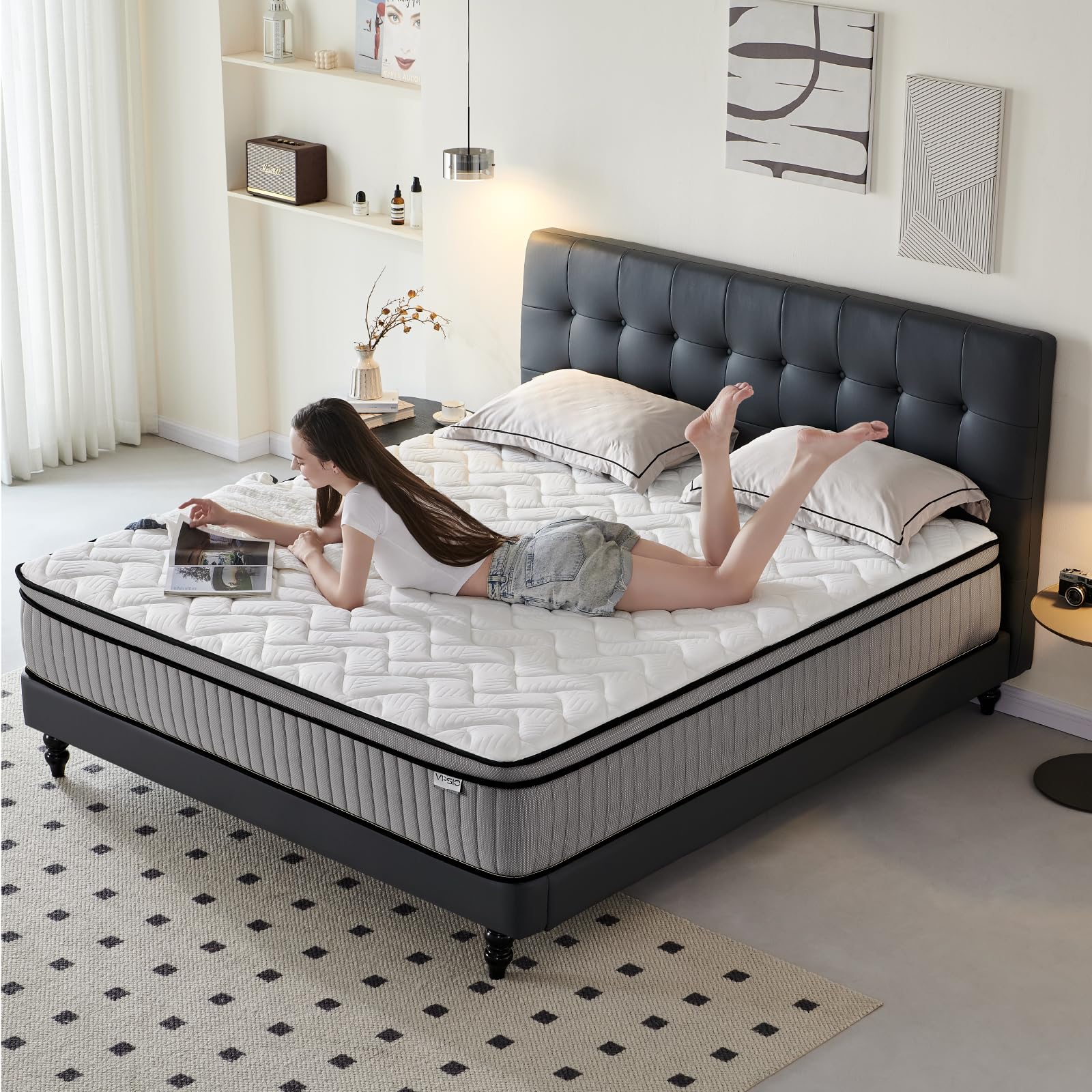 VPSIO 10 Inch Hybrid Mattress Queen - Medium Firm Queen Mattress in a Box - Memory Foam Relieves Pressure - Individual Pocket Springs Provide Precise Support - Queen Bed Mattress for Couples