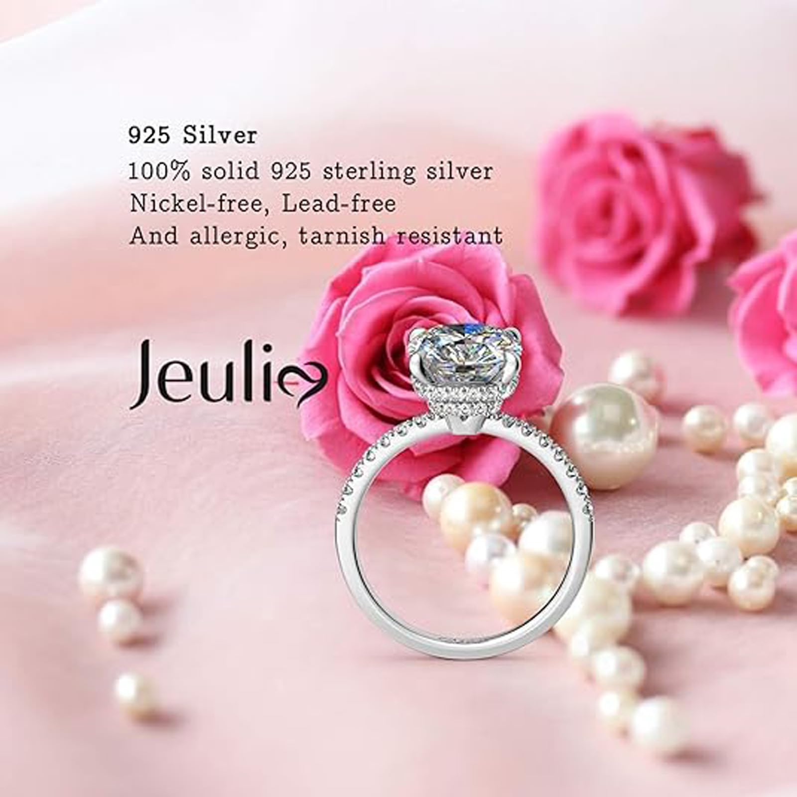 Jeulia Women 5.43ct Cushion Cut Engagement Ring 925 Sterling Silver Single Stone Anniversary Band Rings Cubic Zirconia Wedding Eternity Rings Promise for Her (Silver, 6)