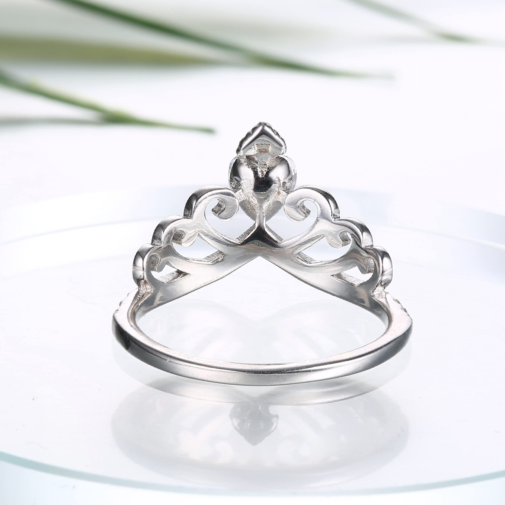 MUSECLOUD 925 Sterling Silver Crown Ring for Women Cubic Zirconia Princess Ring CZ Heart Promise Ring for Her Size 9