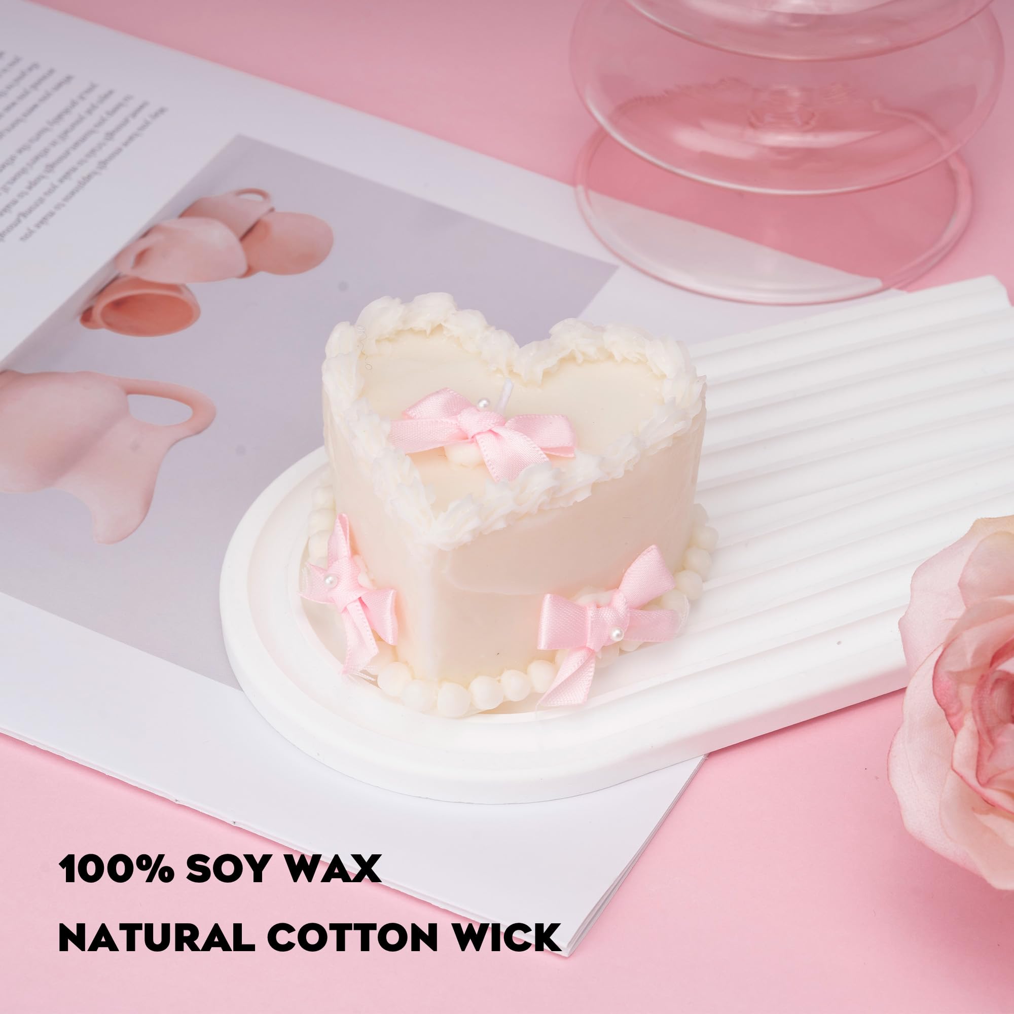 Stylor Coquette Room Decor Aesthetic, Heart Cake Shaped Soy Wax Decorative Candle with Pink Bows for Apartment, Girly Kawaii Cute Stuff for Bathroom Decor. (5 OZ, Vanilla Cream Scented)