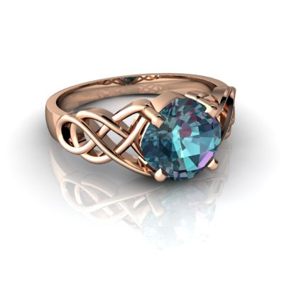 Jewels For Me 14kt Rose Gold Lab Alexandrite 6mm Cushion Celtic Knot Ring - Size 5