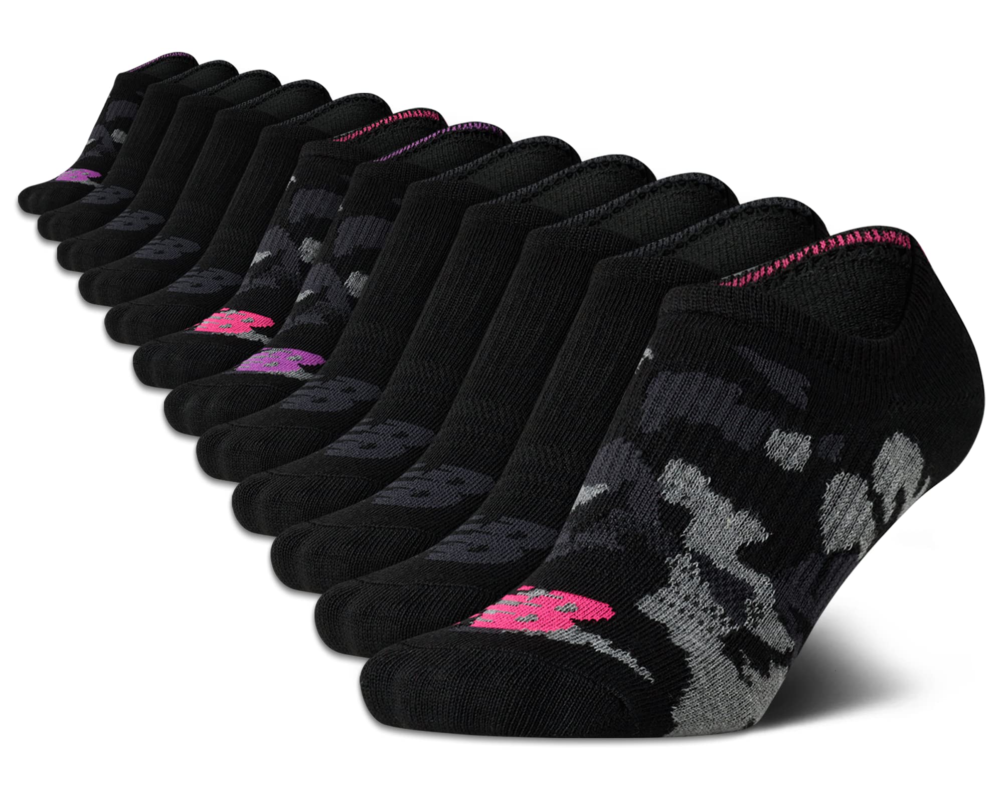 New Balance Women's Athletic Socks - Cushion No Show Liner Socks (12 Pack), Size Shoe Size 4-10, Black Camo