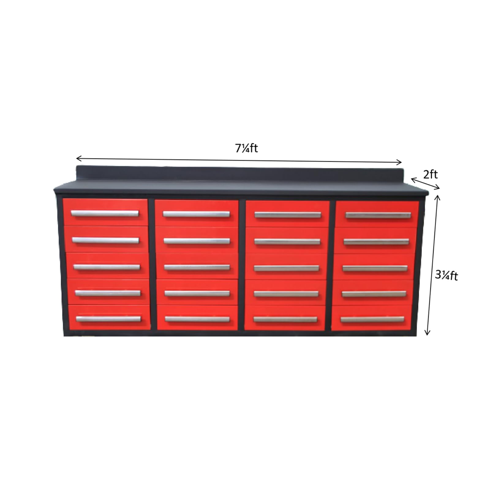 TTBKA Product Dimensions:87"x23"x39", 7' Garage Storage Cabinets with Workbench 20 Drawers High Capacity, All Welded Steel, 3 Rail Sliding, Heavy-Duty Double Slides on Large Drawers
