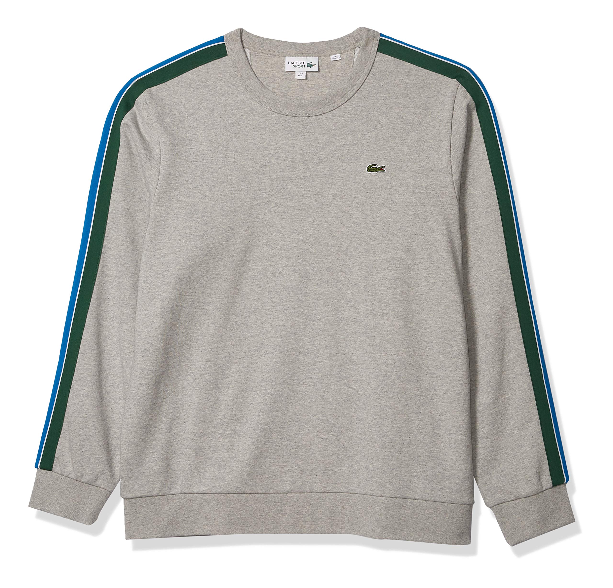 Lacoste Mens Men's Long Rainbow Sleeve Striped Crewneck Sweatshirt Silver Chine/Navy Blue-ut LG One Size