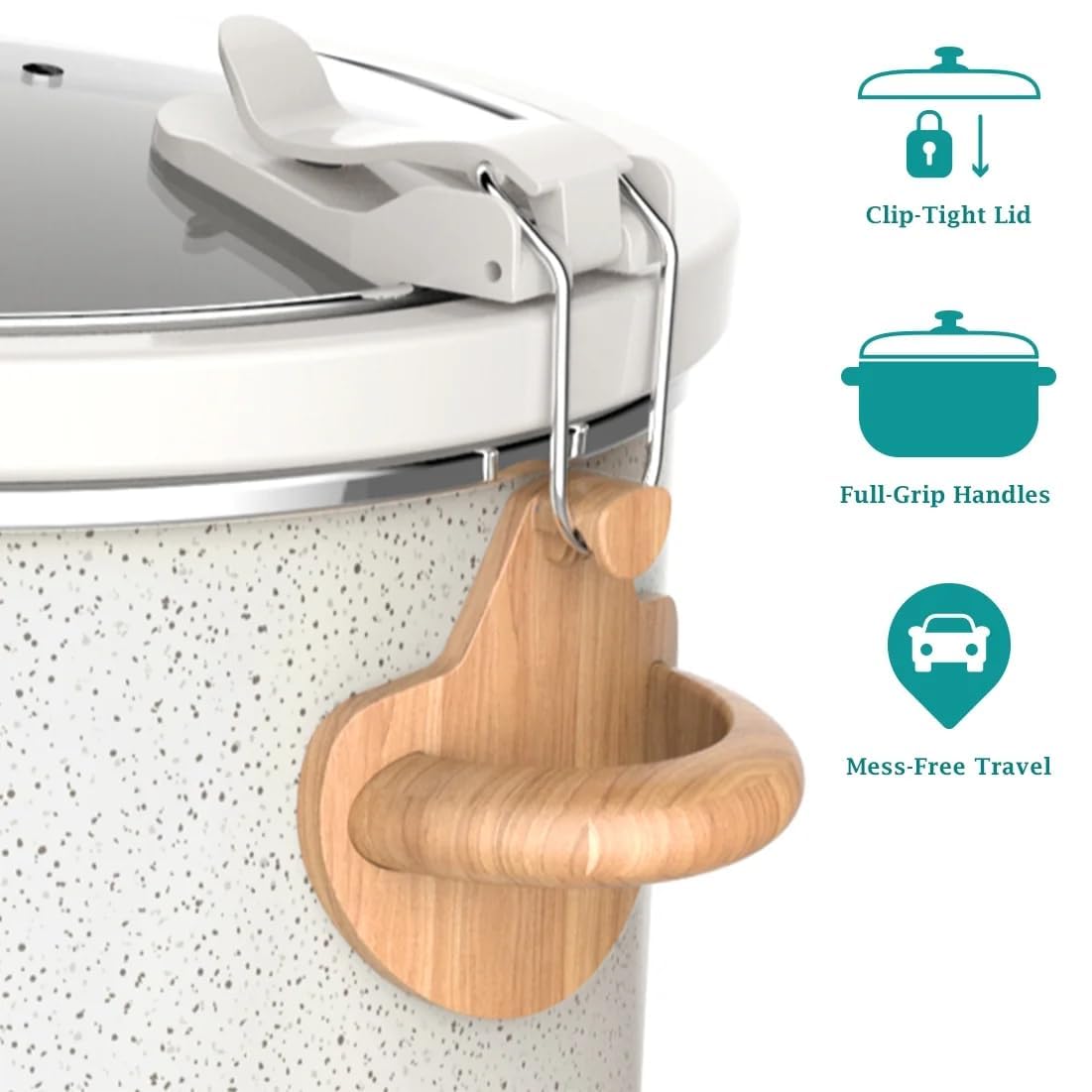 The Pioneers Womans Programmable 6 Qt Digital Slow Cooker with Locking Lid, Touchscreen Controls, Dishwasher Safe, Perfect for Potlucks, Family Meals, Spill-Free Transport (Teal Speckle)