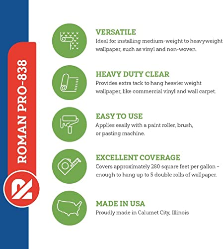 Roman 011301 PRO-838 1 gal Heavy Duty Wallpaper Adhesive, Clear
