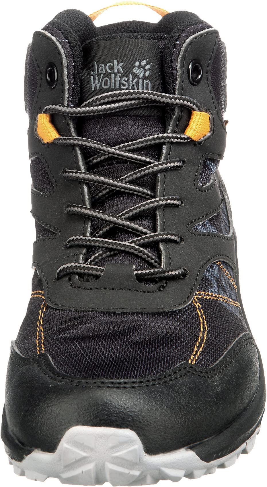 Jack Wolfskin Woodland Texapore Mid K Hiking Boot, Black/Burly Yellow XT, 5 US Unisex Big Kid