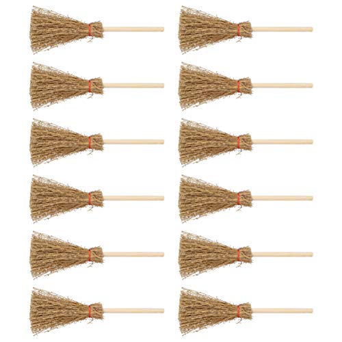 Sewroro 12pcs Mini Broom Hanging Witches Prop Broom Miniature Artificial Mini Straw Brooms for Halloween Party Prop Hangings Decorations