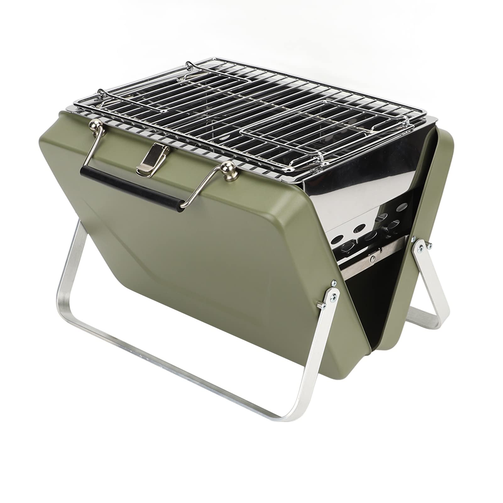 High Temperature Resistant 410 Stainless Steel Portable Mini Portable Charcoal Grill for Backyard Picnic Grill (Green)