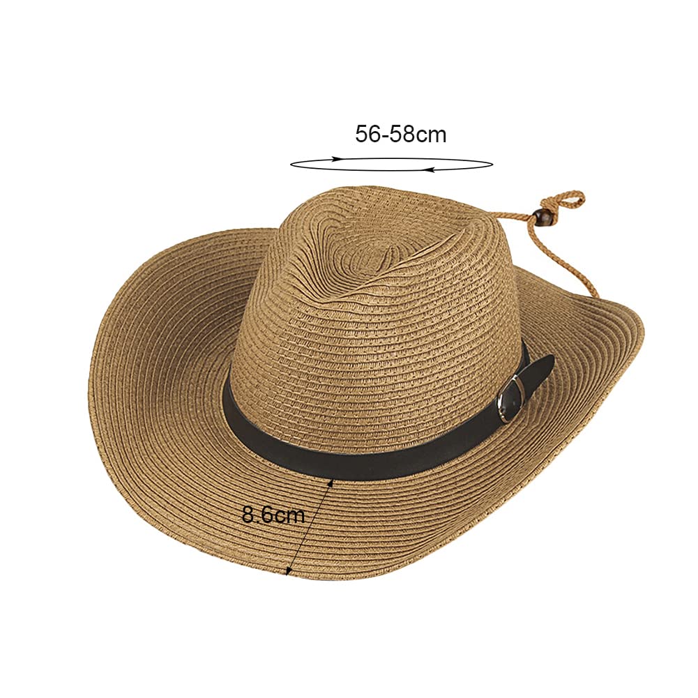 Straw Cowboy Hat for Women Men Classic Western Cowgirl Cap Foldable Sun Hat Shapeable Fedora Panama Hat Wide Brim Beach Hat Khaki