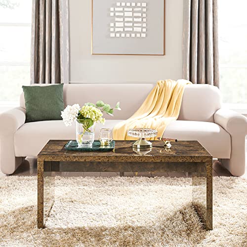 WISOICE Mid Century Modern Coffee Table for Living Room Tables Luxury with Waterproof High Gloss Burl Veneer Finish, Rustic Brown Rectangle Wooden Coffee Center Table (40" W x 22" D x 18" H)