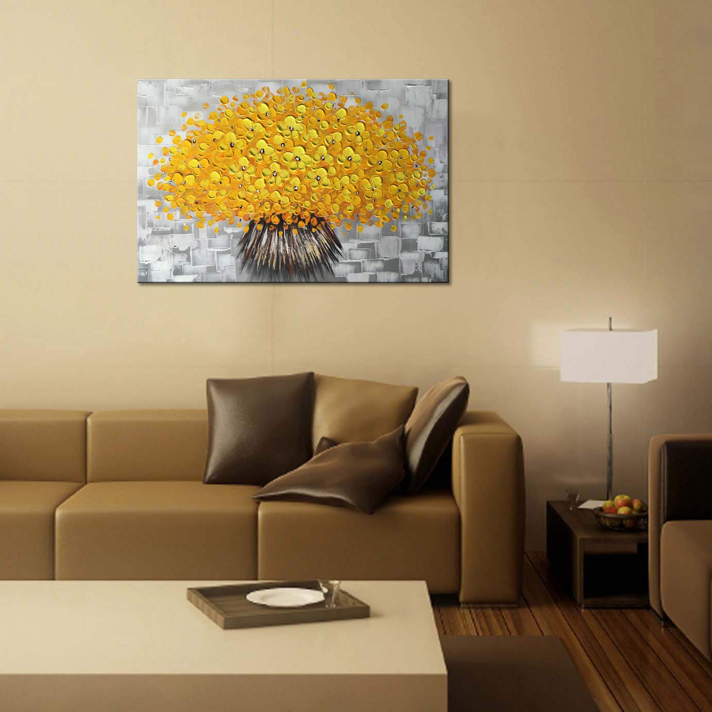Huge Hand Painted Oil Painting Modern Textured Yellow Flower Wall Art Modern Abstract Floral Artwork
