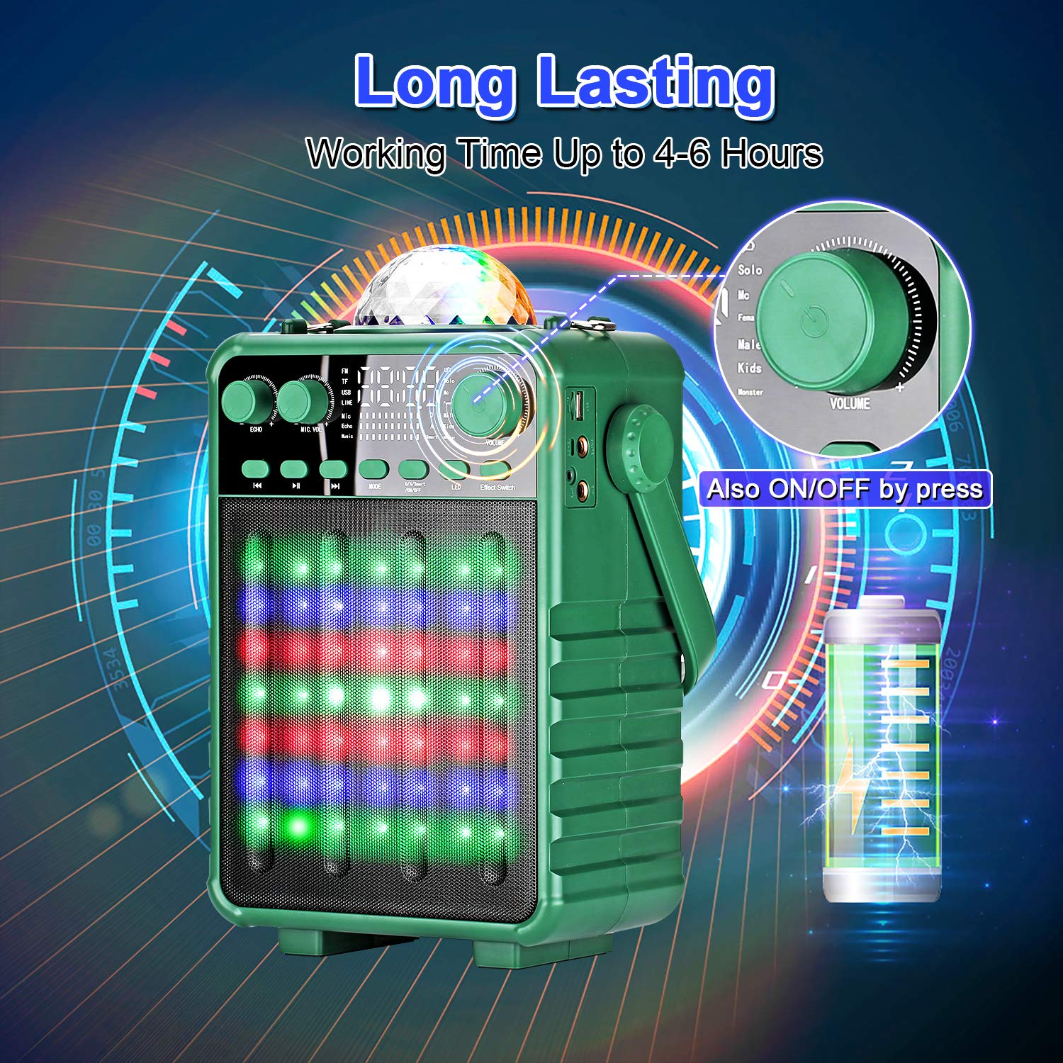 Karaoke Machine with Wireless Microphone, YLL Bluetooth Karaoke Speaker PA Sound System with Disco Lights for Home Party, FM, Recording, TF/USB Supported