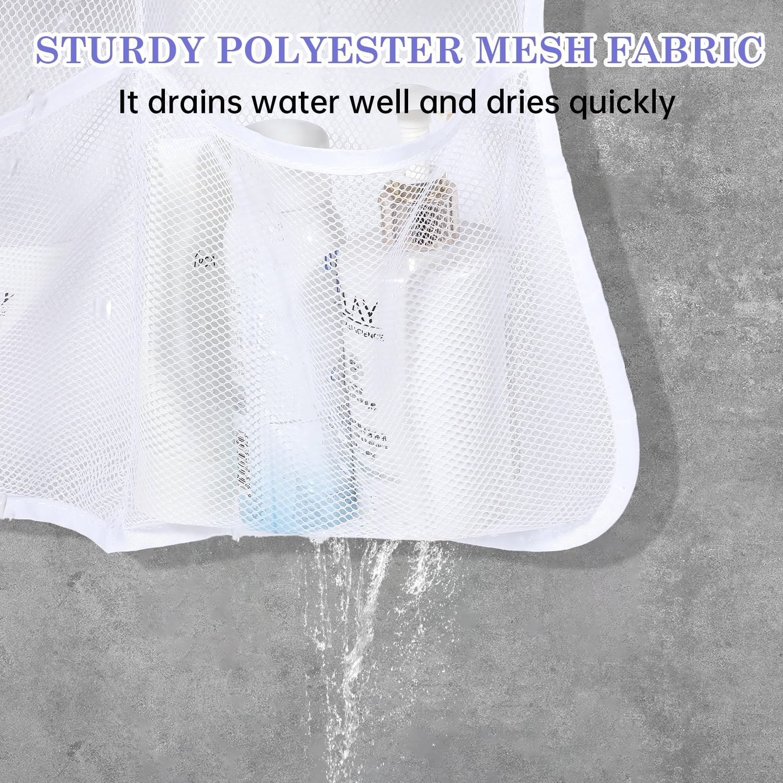 Tucnoeu Mesh Shower Caddy Hanging with 3pcs Adhesive Hooks and 3pcs Metal Loop Hangers, 7 Pockets Shower Hanging Organizer with Quick Drying Mesh,for Shampoo, Soap, White