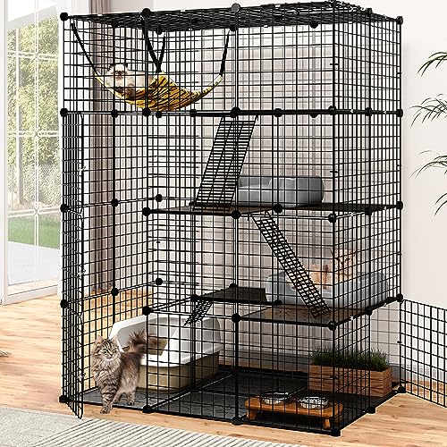 YITAHOME Cat Cage Indoor Large 4-Tier Cat Enclosure Metal Wire Cat Kennels DIY Cat Playpen Catio with Large Hammock for 1-3 Cats