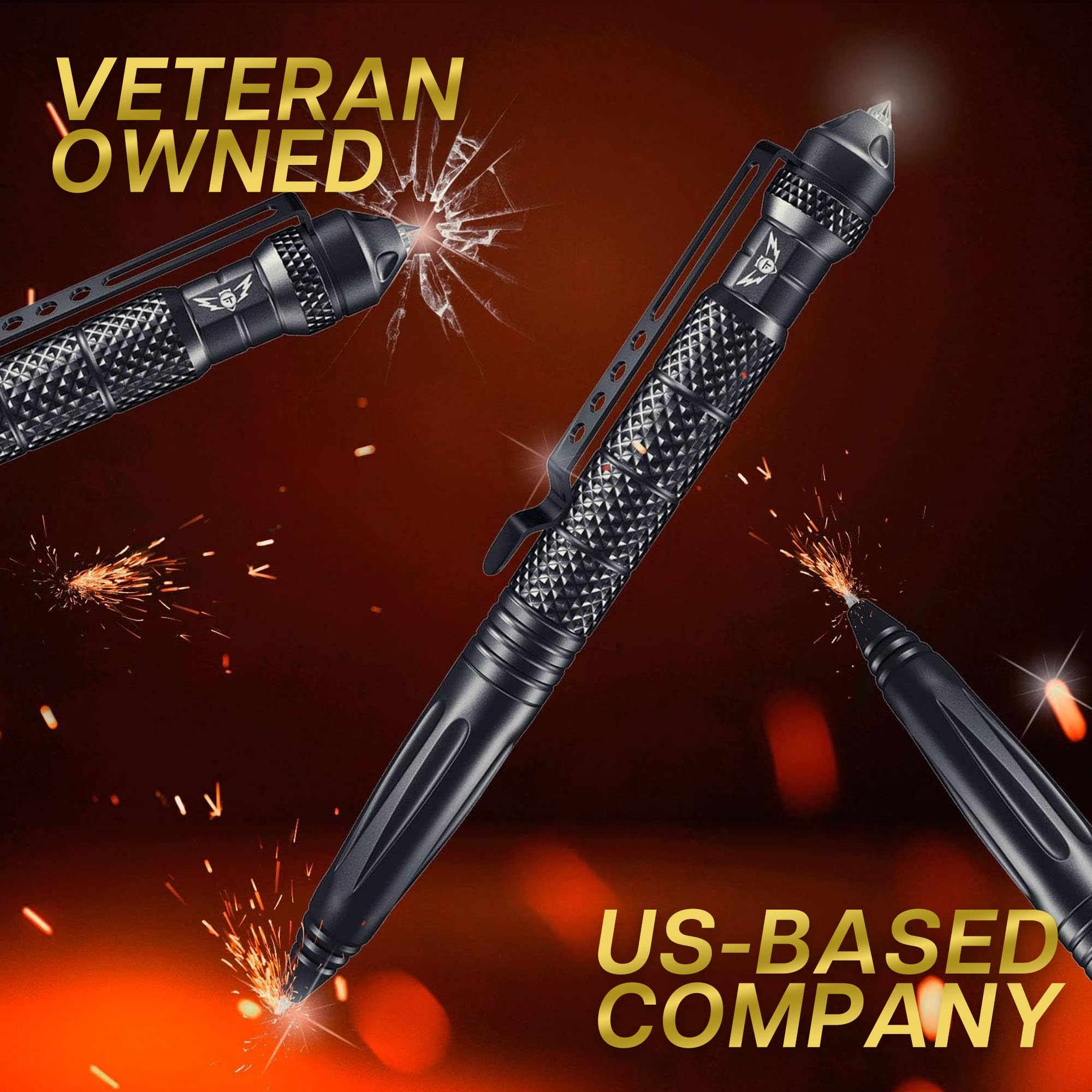 TF TAKEFLIGHT Tactical Pen Multitool, Diamond Thread Grip, Strong Rugged Aircraft Grade Aluminum EDC Survival Gear, Pocket Military Style Writing Glass Breaker for Men, Ideal Gift for Dad, Black…