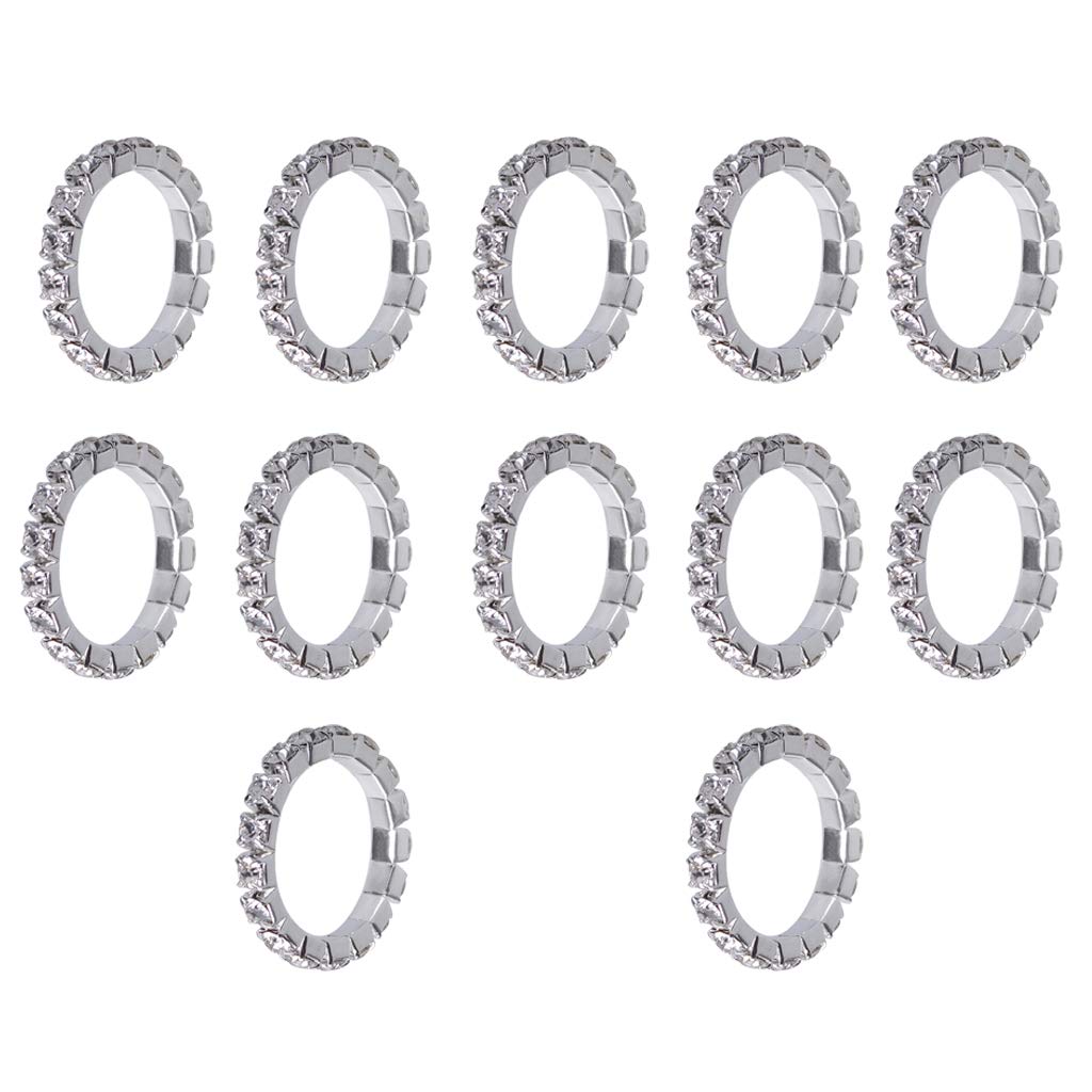 joyMerit 12pcs Women Finger Rings Sparkly Rhinestone Elastic Stretch Rings Jewelry - Silver+White