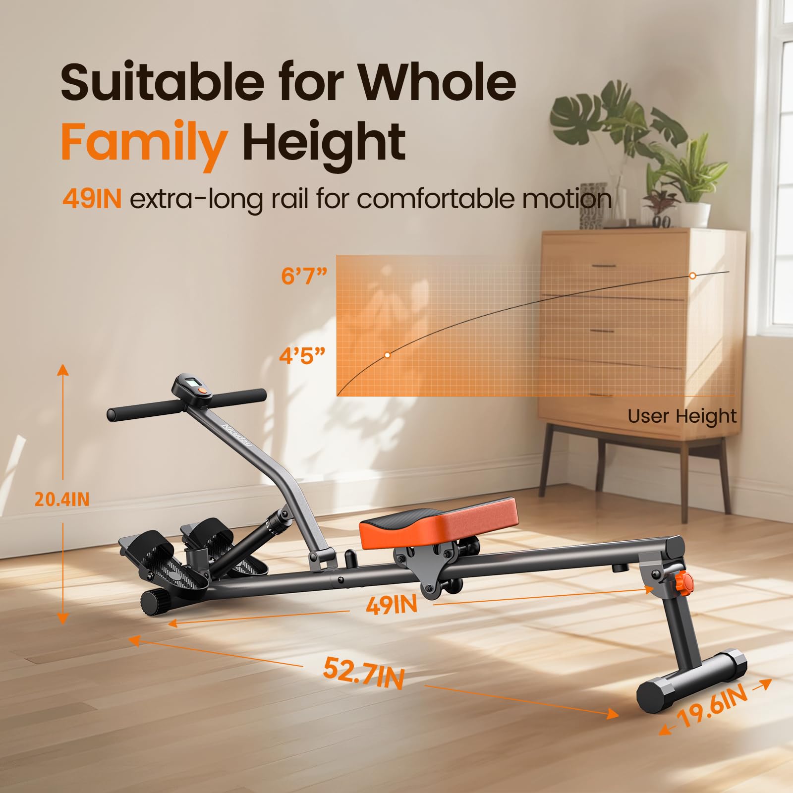 Niceday Hydraulic Rowing Machines for Home Use with 16-Level Adjustable Resistance and 300 LB Loading Capacity