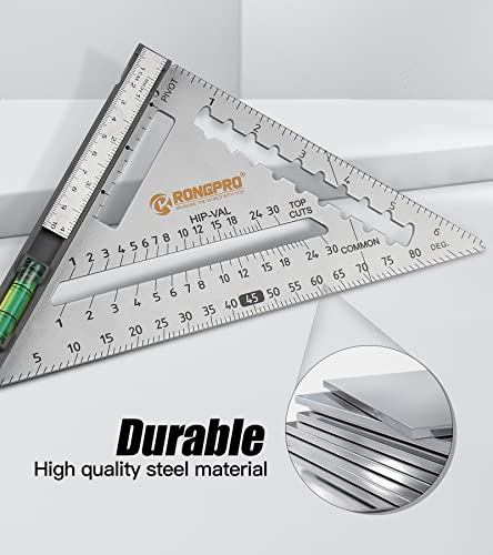 RONGPRO Multifunctional Rafter Square, 7 Inch Triangle Carpenter Square Metal Alloy, Rafter Square Layout Tool