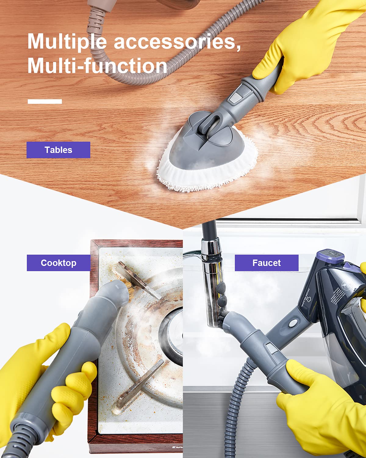 LIGHT 'N' EASY Steam Mop Cleaners 9-in-1 with Detachable Handheld Unit, Floor Steamer for Hardwood/Grout/Tile,Multi-Purpose Handheld Steam Cleaner for Indoor Use(7688ANB-2)