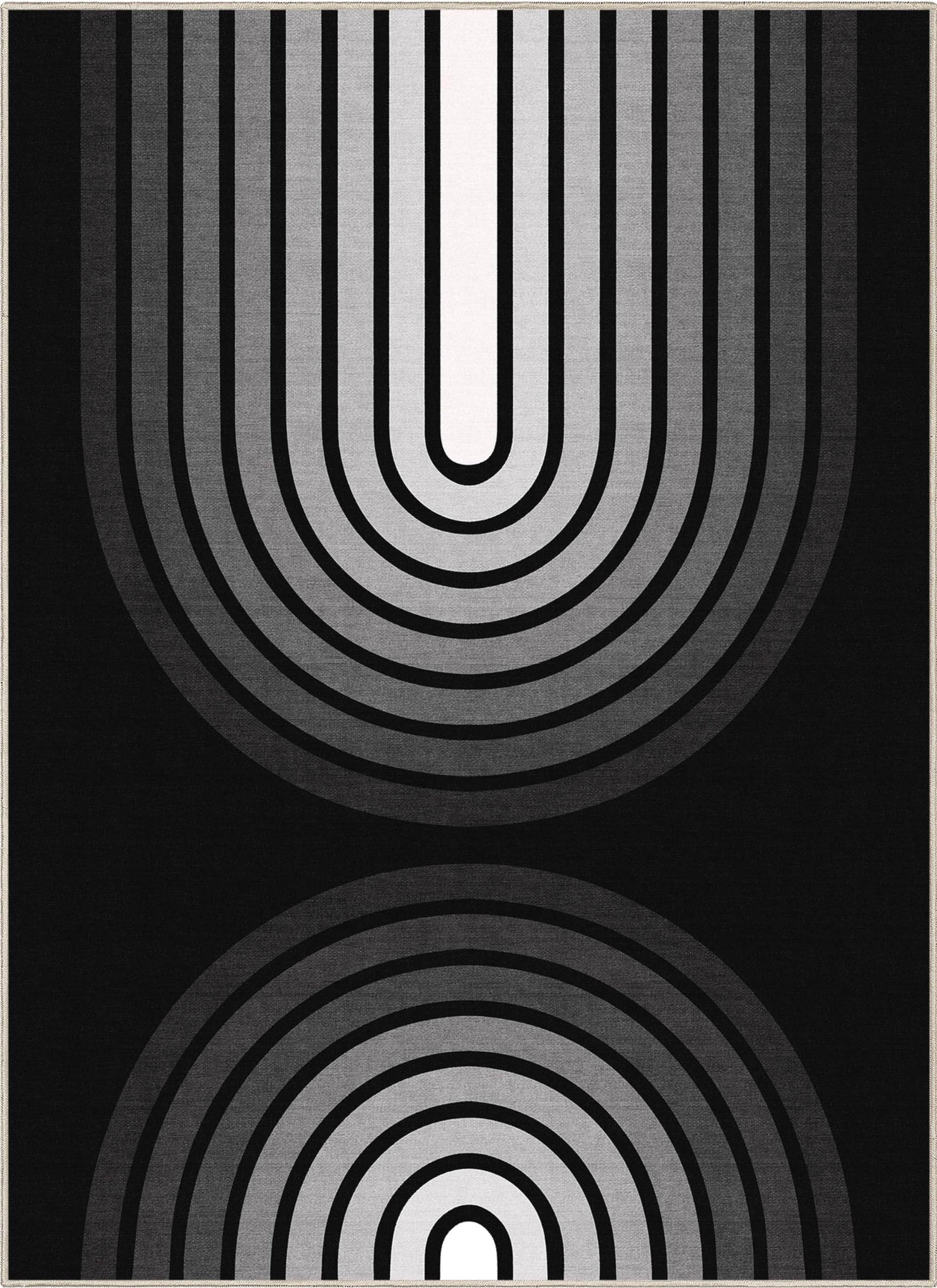 Well Woven Geometric Modern Flat-Weave 5'3" x 7'3" Area Rug - Black + White Dark Curves - for Living Room, Dining Room and Bedroom