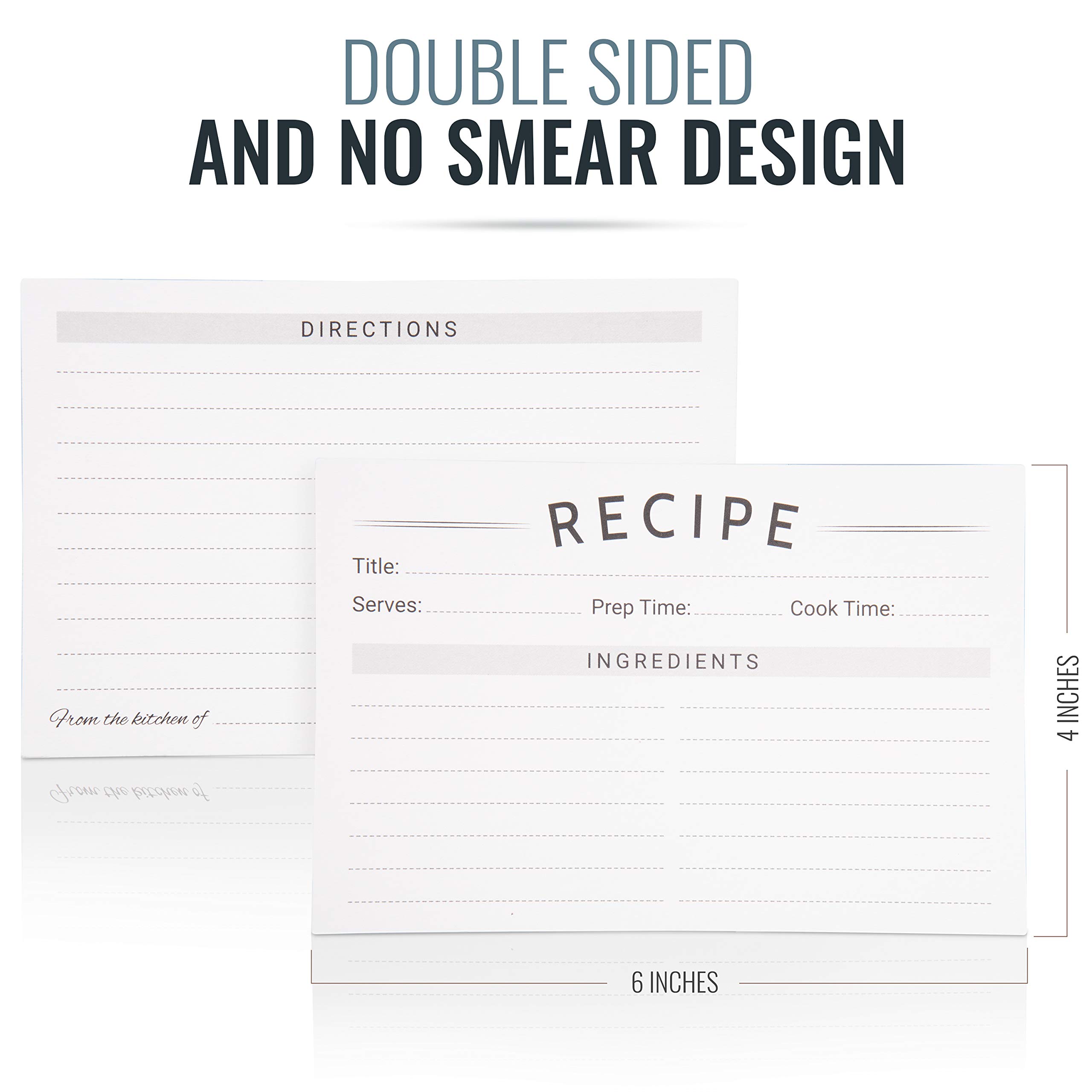 Modern Recipe Cards (Set of 60) - 4x6β Double Sided Premium Thick Card Stock w/Bonus Measuring Chart and PVC Card Protector (4 x 6 inches)