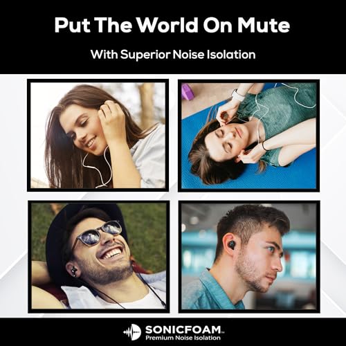 SONICFOAM Memory Foam Earbud Tips - Premium Noise Isolation, Replacement Foam Earphone Tips, 20 Pack for in Ear Headphone Earbuds (SF2 Medium, Black)