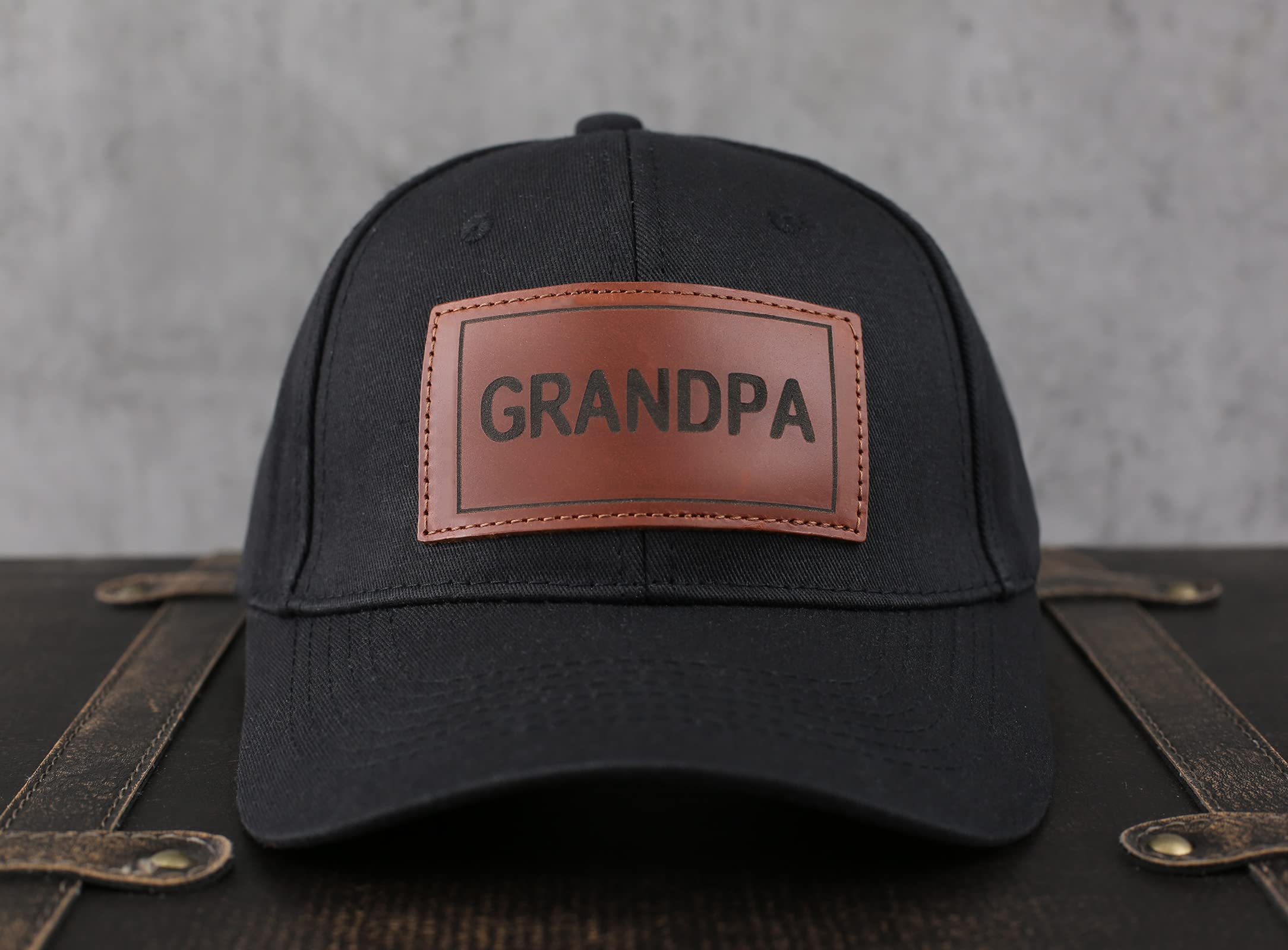 New Grandpa Gift,Grandpa Leather Patch Trucker Hat,Best Gift for Grandpa,Baseball Hat for Grandpa Black