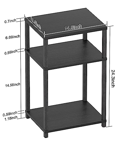 WOODYNLUX Nightstand Side Table, End Table with Shelves, Tall Bedside Table, Night Stand Accent Table for Living Room, Bedroom, Black.
