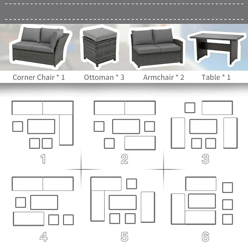 ICOMPY Patio Furniture Set 7-Piece Rattan Wicker Sectional Sofa Couch Outdoor Dining Conversation Set in Gray