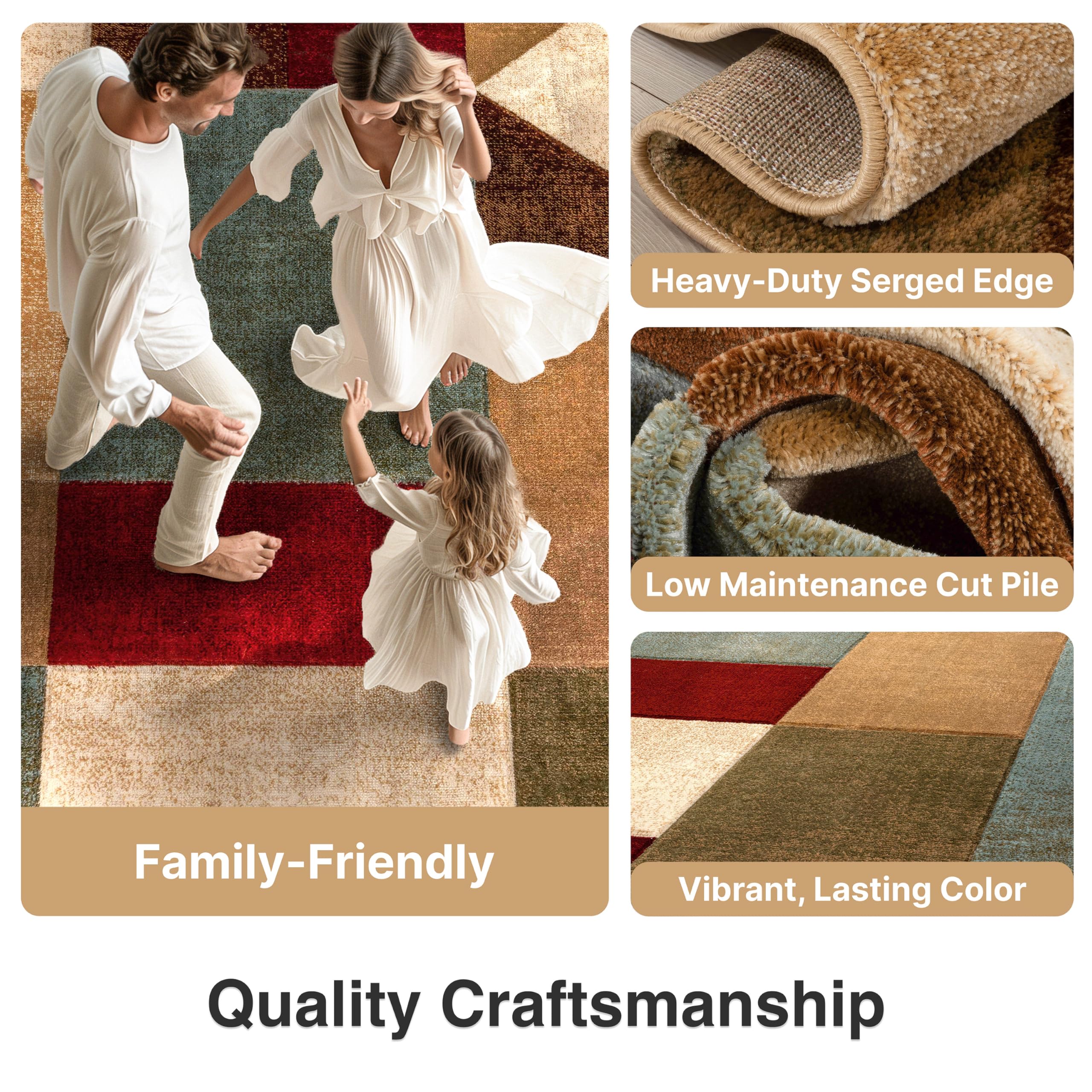 Well Woven Good Vibes Cecilia Multi Color Brown 7'10" x 9'10" Modern Area Rug for Living & Dining Room - Stain-Resistant, Hand-Carved, 3D Abstract Design
