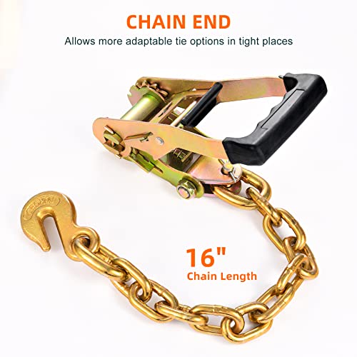 Trekassy 2”x 96” Car Tie Down Tire Straps with 16" Chain Anchors for Trailers, 3,333lbs Safe Working Load