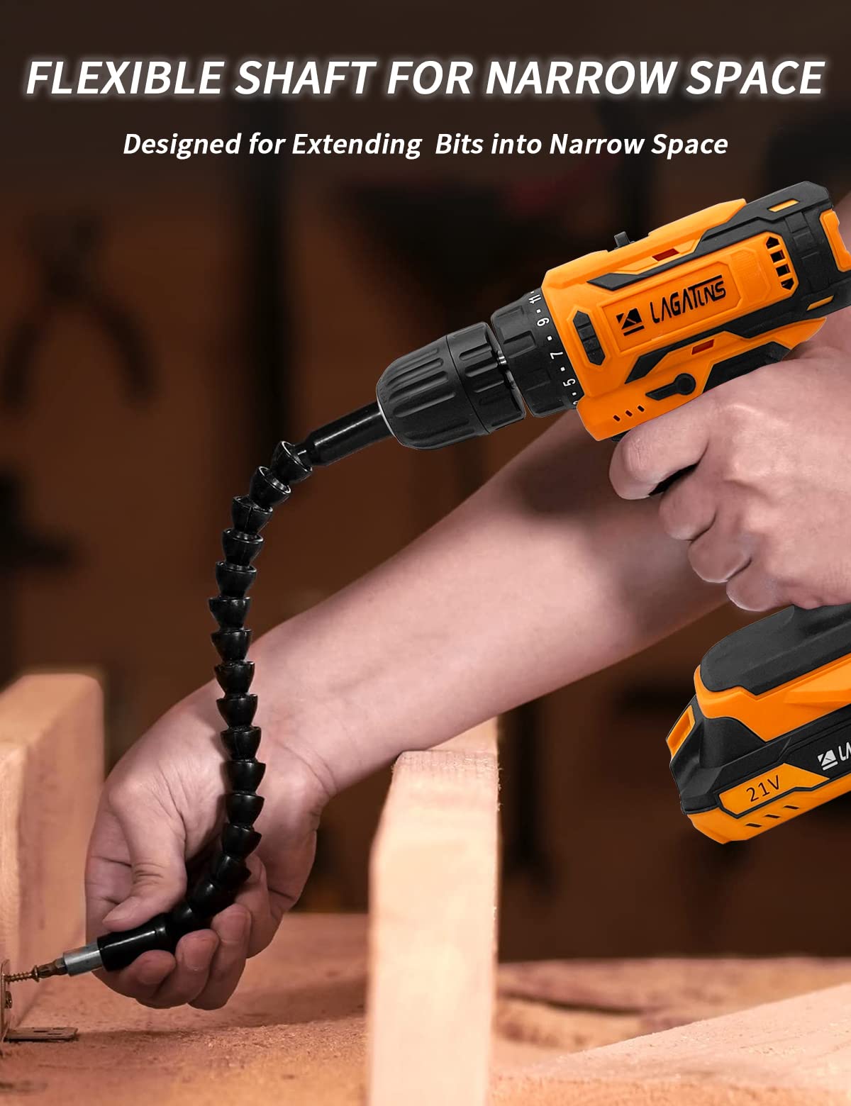 Power Drill Cordless,21V Electric Power Drill Set,18+1 Clutch & Variable Speed,3/8-Inch Keyless Chuck,40NM(355in-Lbs)Max Torque,with a Battery & Charger,and other Accessories