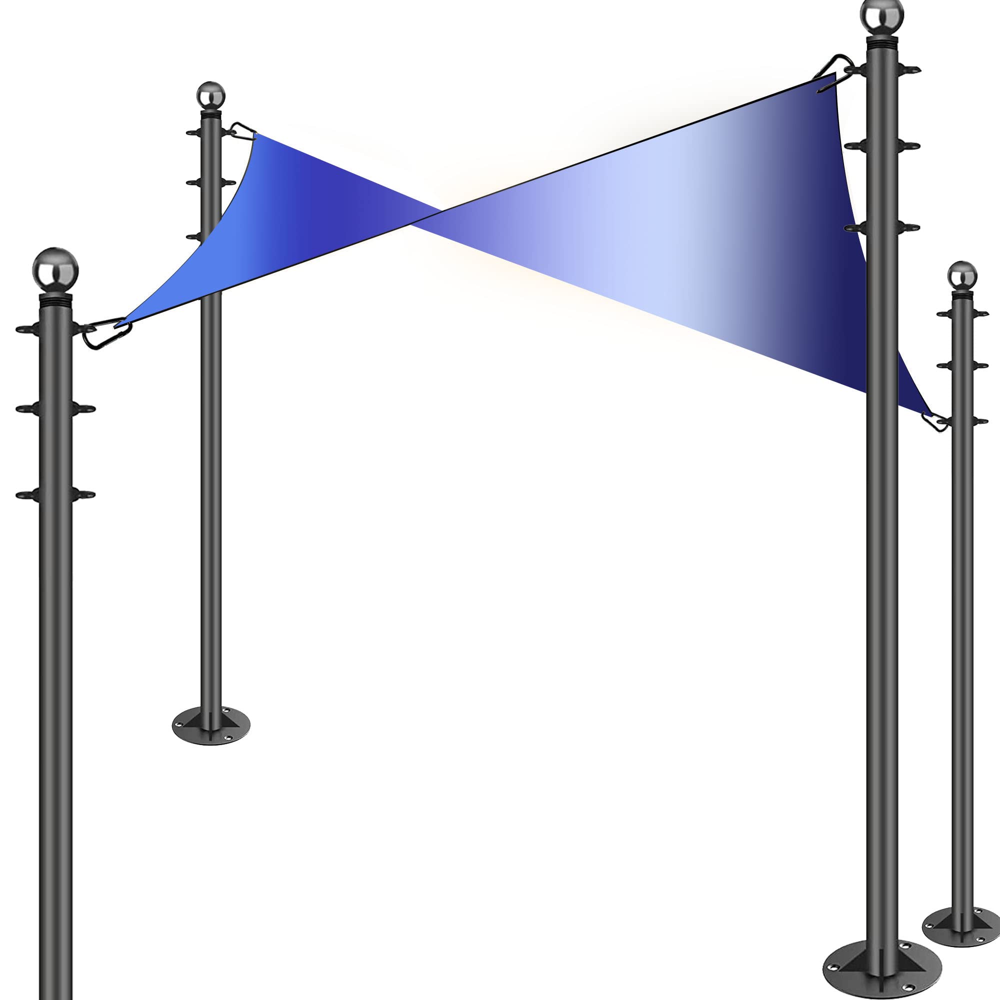 Shade Sail Pole Kit, 4 Poles of Set 10Ft Sun Shade Sail Poles Support Awning Canopy Shade Sail, Outdoor String Light Pole Post Heavy Duty Steel Post for Outside Deck Patio Backyard Wedding