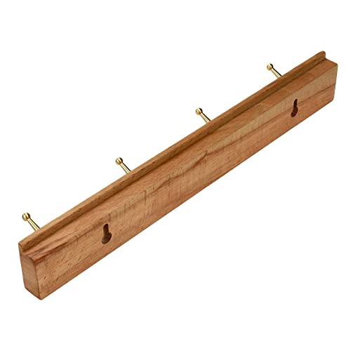 Savagrow Wood Wall Mounted Coat Rack, 13.6 Inch Brass and Wood Hook Rack(Beech)