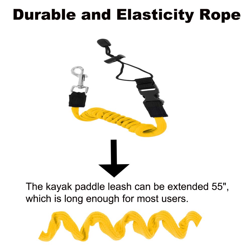 Kayak Paddle Leash, Yellow Rod Leash, Adjustable Kayak Safety Rod Leash,Lanyard Leash Stretches to 48 inch, for Kayaking/SUP Paddle Boarding/Fishing