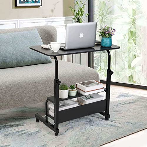Small Desk for Laptop Space Portable Living Room Sofa Bedroom Bedside with Storage Home Office Adjustable Height Removable Furniture Size 32 * 16 Inches Black (A-1)