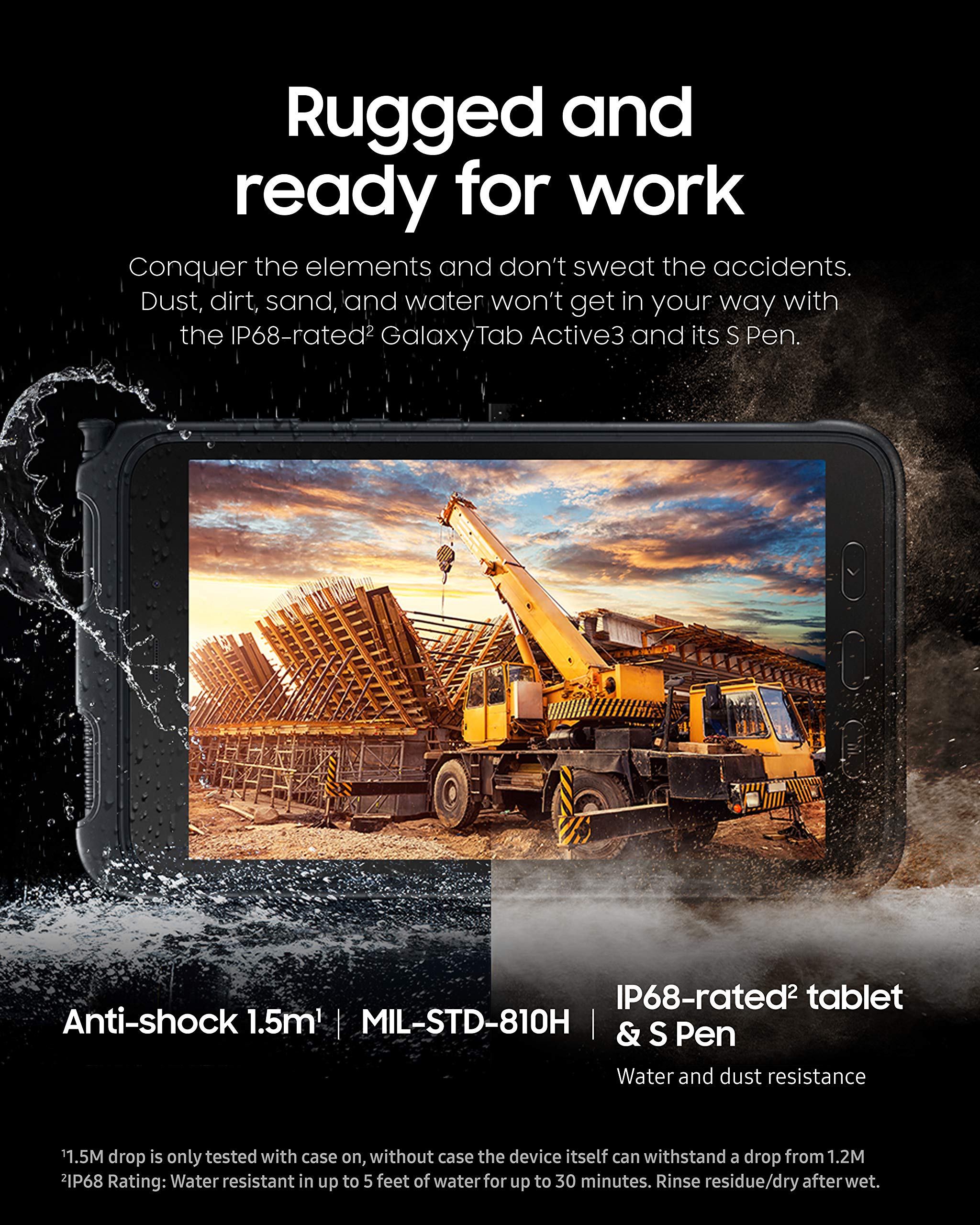 Samsung Galaxy Tab Active3 Enterprise Edition 8” Rugged Multi Purpose Tablet |128GB & WiFi | Biometric Security (SM-T570NZKEN20), Black